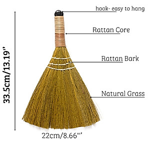 TTS For Home Set of 3 Broom for Kid - Vietnamese Color Natural Straw Soft Broom - Small Whisk Broom (13.19 inch Length, 8.66 inch Width)