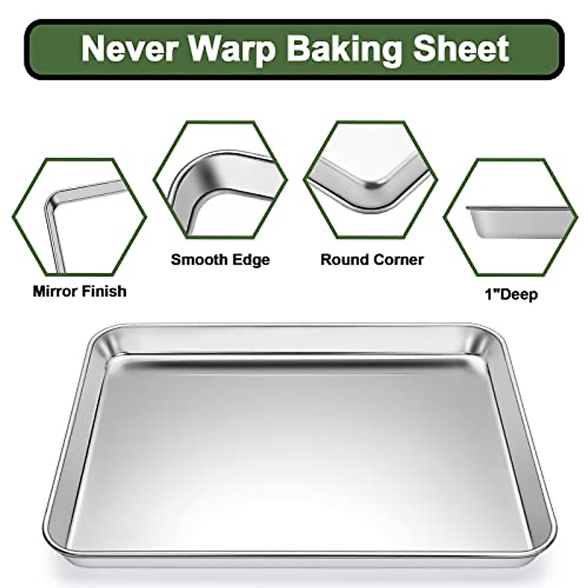 Baking Sheet Tray Set of 10, EWFEN Stainless Steel Baking Pan Cookie Pan Sheet, Size 16 x 12 x 1 inch, Warp Resistant & Heavy Duty & Rust Free