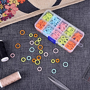 240 Pieces Knitting Stitch Marker, Plastic Smooth Coloured O-Rings with Clear Storage Box, Crochet Ring Assorted Knitting Needle Clip Multiple-Size