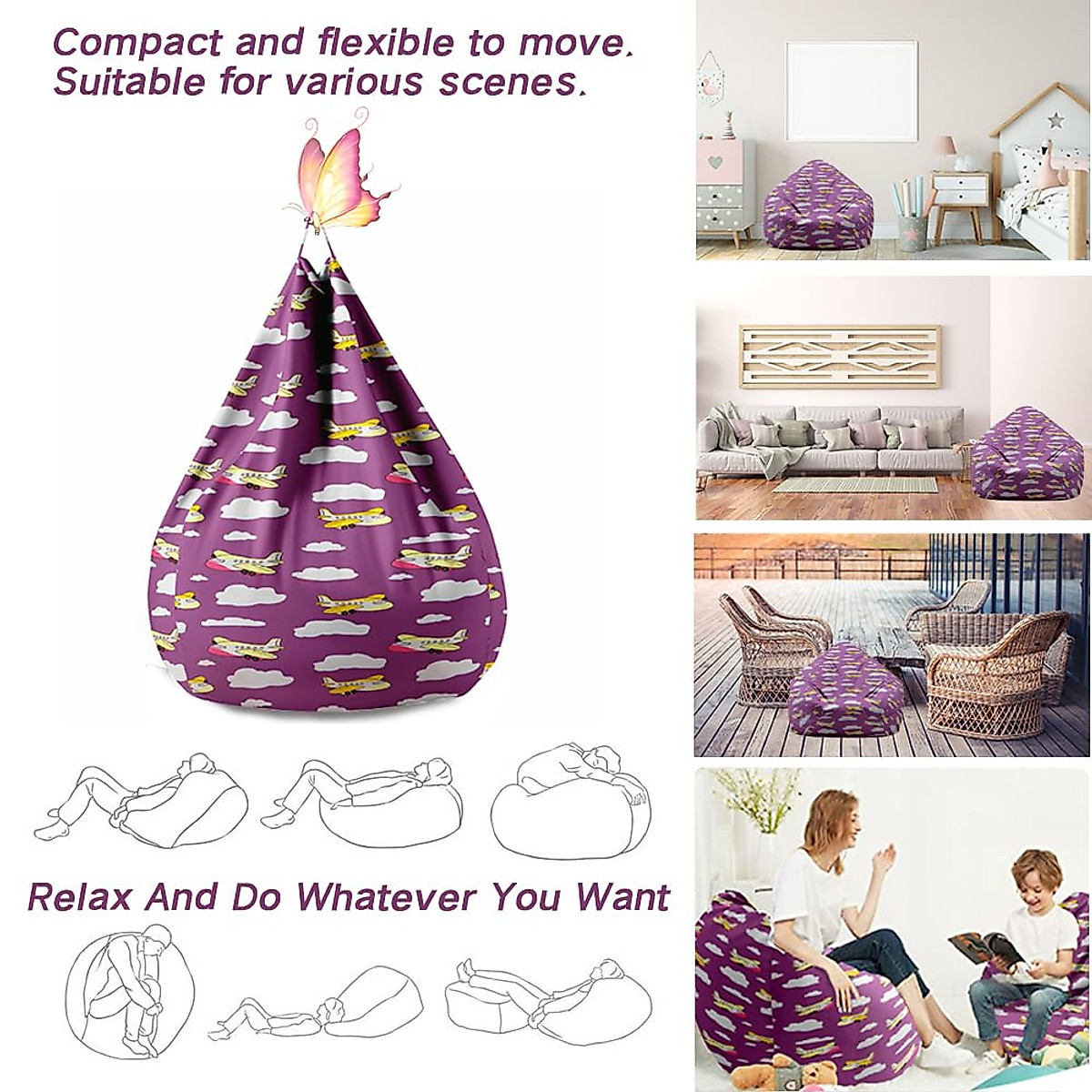 Lukery Bean Bag Chair for Adults (No Filler), Starry Sky Bean Bag Cover, Stuffed Animal Storage Bean Bag Chairs for Kids, Comfy Bean Bags Washable Beanbag Lazy Sofa (XL/39.4x47.2'',Purple Galaxy)