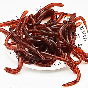 Cotiny 60 Pieces Fake Earthworm Faux Trick Toy Plastic Soft Stretchy Realistic Earthworms Simulated Fishing Lures Baits for Halloween Decoration