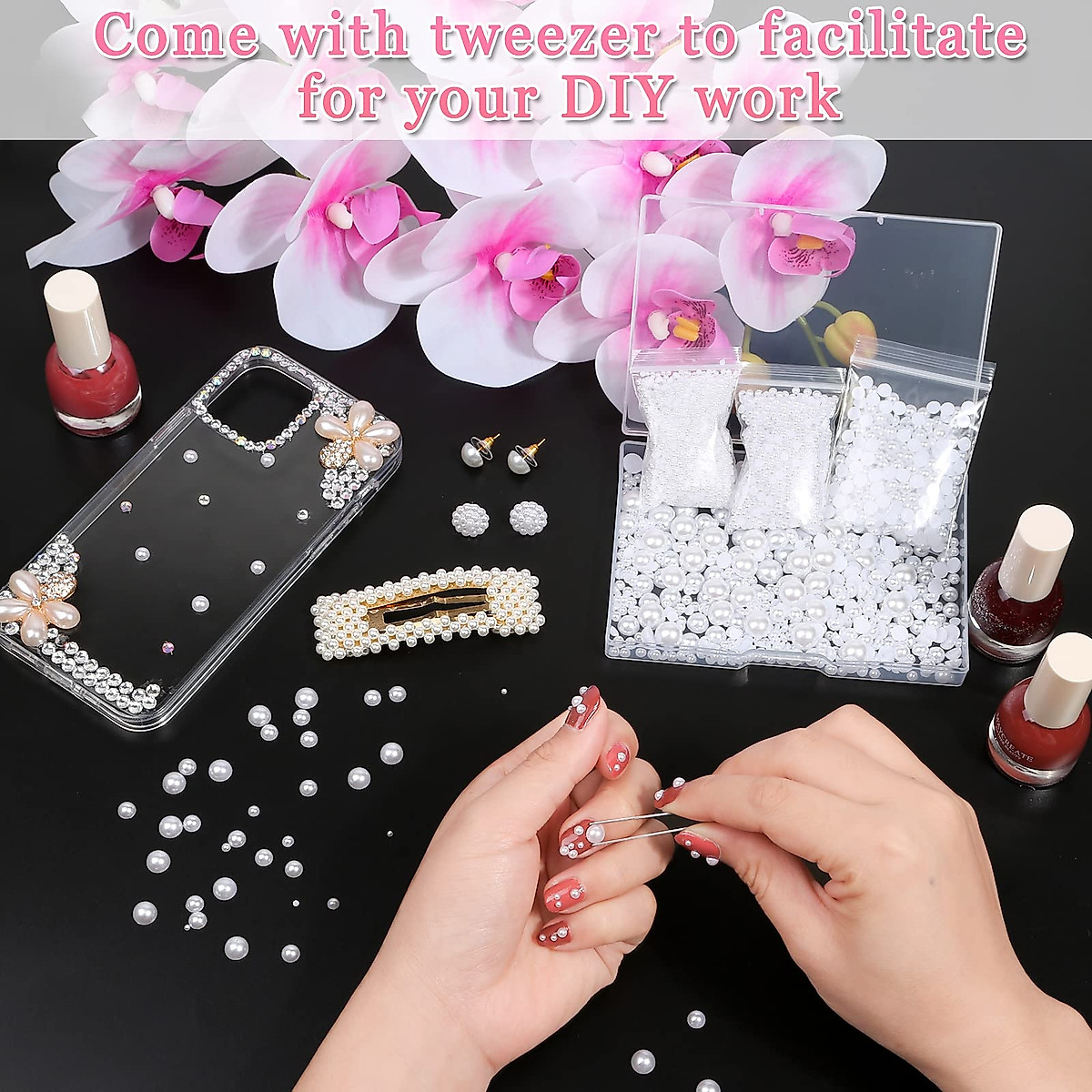 Mckanti 10000pcs Flat Back Pearls Half Round Pearl Beads Flatback Loose Beads for Crafts DIY Phone Nail Making (2mm/3mm/4mm/5mm/6mm/8mm/10mm)