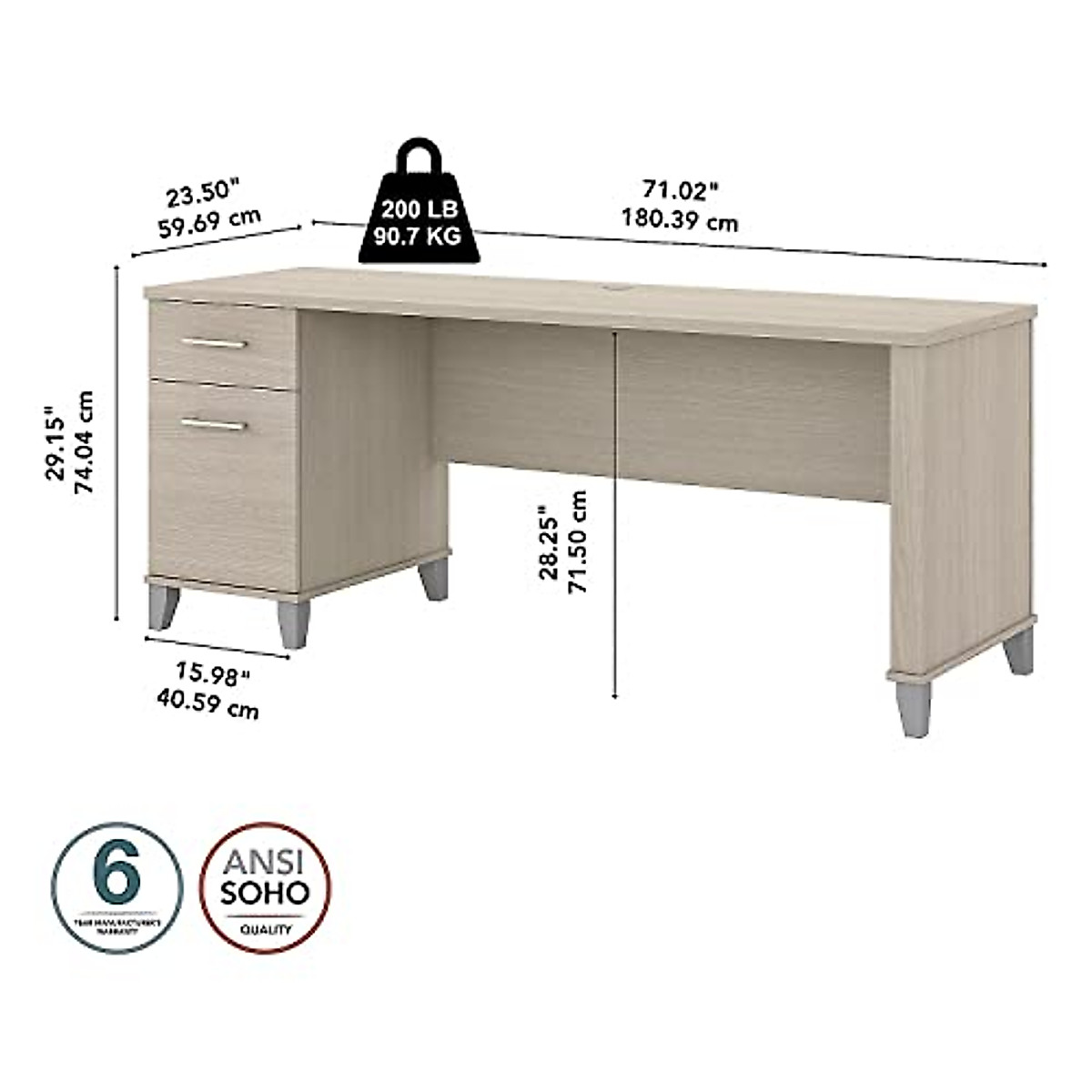 Bush Furniture Somerset 72W Office Desk with Drawers in Sand Oak