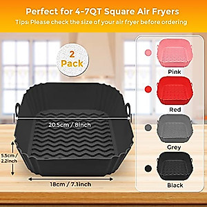 2 Pack Air Fryer Liner Silicone, 8 Inch Square Reusable Heat Resistant Food Grade Silicone Air fryer Pots Inserts Baskets Bowl Accessories for COSORI Instant Vortex 4 to 7 QT Air Fryer Oven Microwave