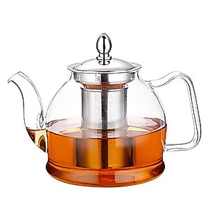 HIWARE 1000ml Glass Teapot with Removable Infuser, Stovetop Safe Tea Kettle, Blooming and Loose Leaf Tea Maker Set