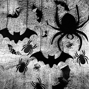 46 Pieces Halloween Bat Spider Decorations Hanging Bats and Spiders Wall Decals Window Stickers Halloween Party Supplies