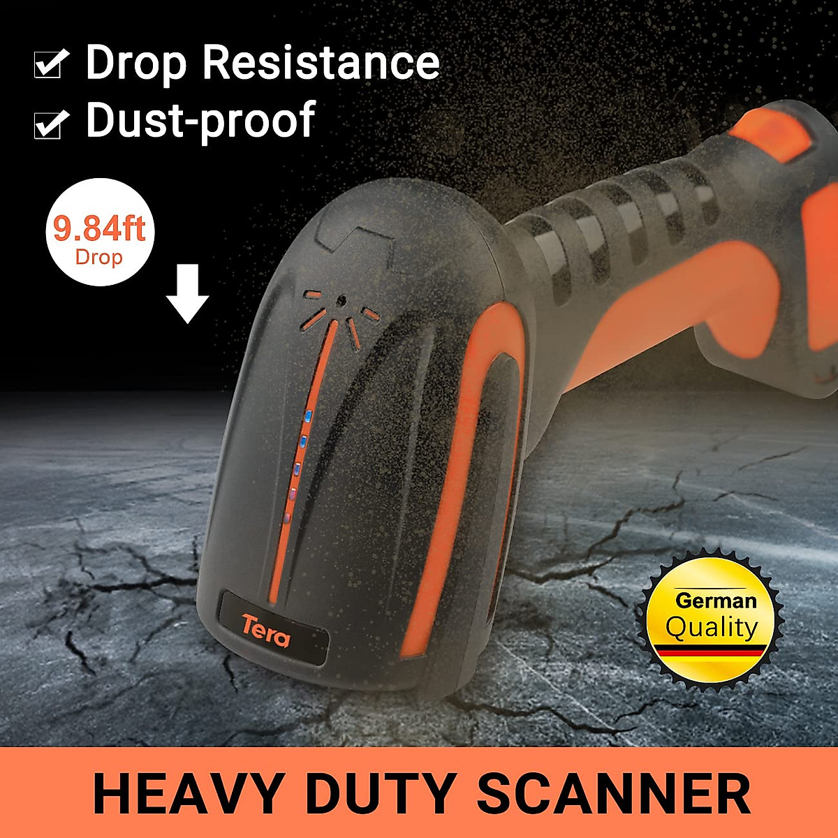Tera Pro (Extreme Performance) Industrial Wireless Barcode Scanner 2D QR 1D 2.4G Wireless Bar Code Reader 2500mAh Compatible with Bluetooth Drop Resistant Model 8100