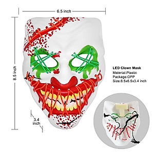 JOINBO Halloween LED Clown Mask for Aldult & Kids，EL Wire Scary Purge Mask for Cosplay Costume,Light up for Halloween Festival Party