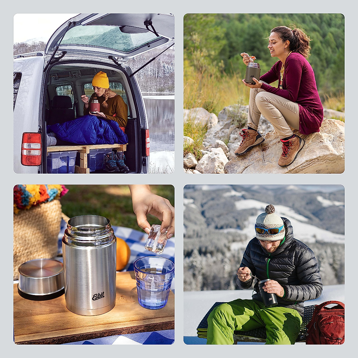 Esbit Stainless Steel Vacuum Food Jug with Double-Wall Insulation, Pressure Release and Bowl Lid - 0.5 Liter