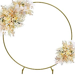 Wokceer 7.2FT Gold Round Backdrop Stand Metal Circle Wedding Balloon Arch Frame Backdrop Floral Background Decoration for Bridal Shower Anniversary Ceremony Birthday Party Candy Tables Celebration
