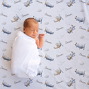 Stork Wares Retro Airplanes Personalized Baby Boy Swaddle Blanket, White, 30x40inch (BB343)