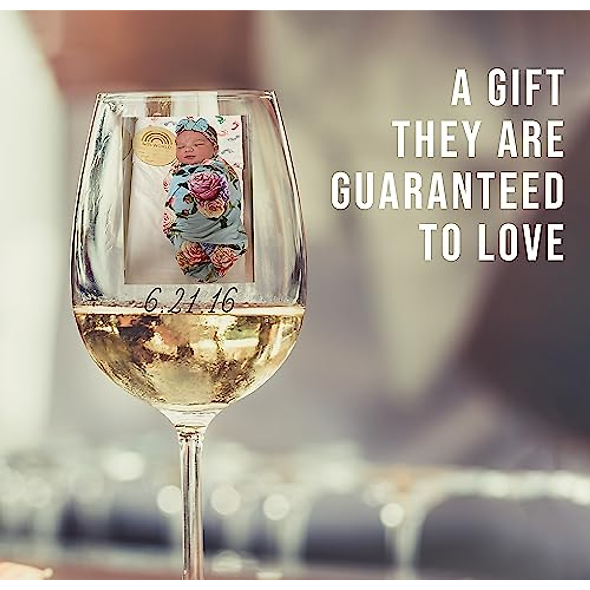 Personalized 16oz Photo Picture Print Stemmed Wine Glass - New Mom Gifts, Unique Gift for Mother's Day, Postpartum Gifts, Women After Birth, First Time Mom and Dad, New Parents, Her Mama Mommy, Baby