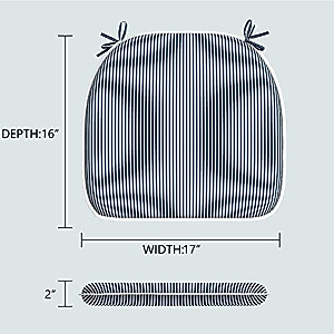 LVTXIII Outdoor Seat Cushions Patio Chair Pads with Ties, Water-Repellent Chair Cushions for Home Office and Patio Garden Furniture Decoration D16”xW17”, Stripe Navy, Set of 4