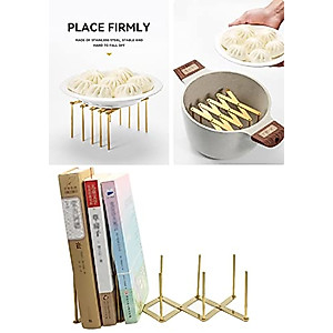 Anller 2 Pack Pot Lid Holder Rack, Kitchen Organizer, Book Rack, Stainless Steel Adjustable Length Dish Rack, Cutting Boards, Bakeware Cooling Rack, Gold