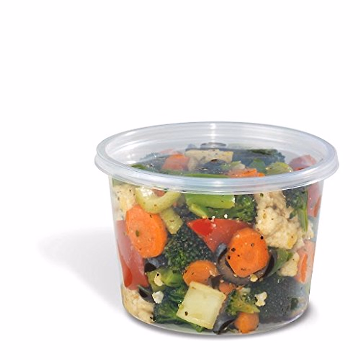 Placon 16RPL, 16 Oz Clear Plastic Round Deli Container with Regular Clear Plastic Lid, Take Out Disposable Catering Food Containers with Matching Lids (50)