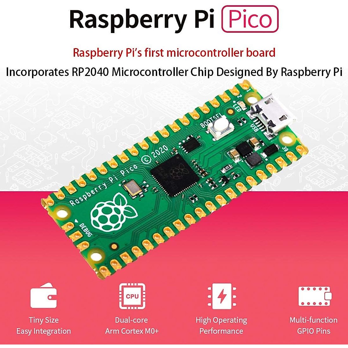 Raspberry Pi Pico Microcontroller Board, RP2040 Dual-core Arm Cortex M0+ Processor, Flexible Single Board Computer, Flagship Versatile Board by Raspberry Pi （1 Pack）