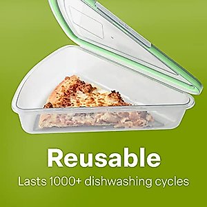 MyGo Container Pizza Slice To-Go Compartment Container, 9-1/4" X 8-1/4" X 2-1/2", Reusable, Microwave Safe, NSF Certified, Smoke/Green