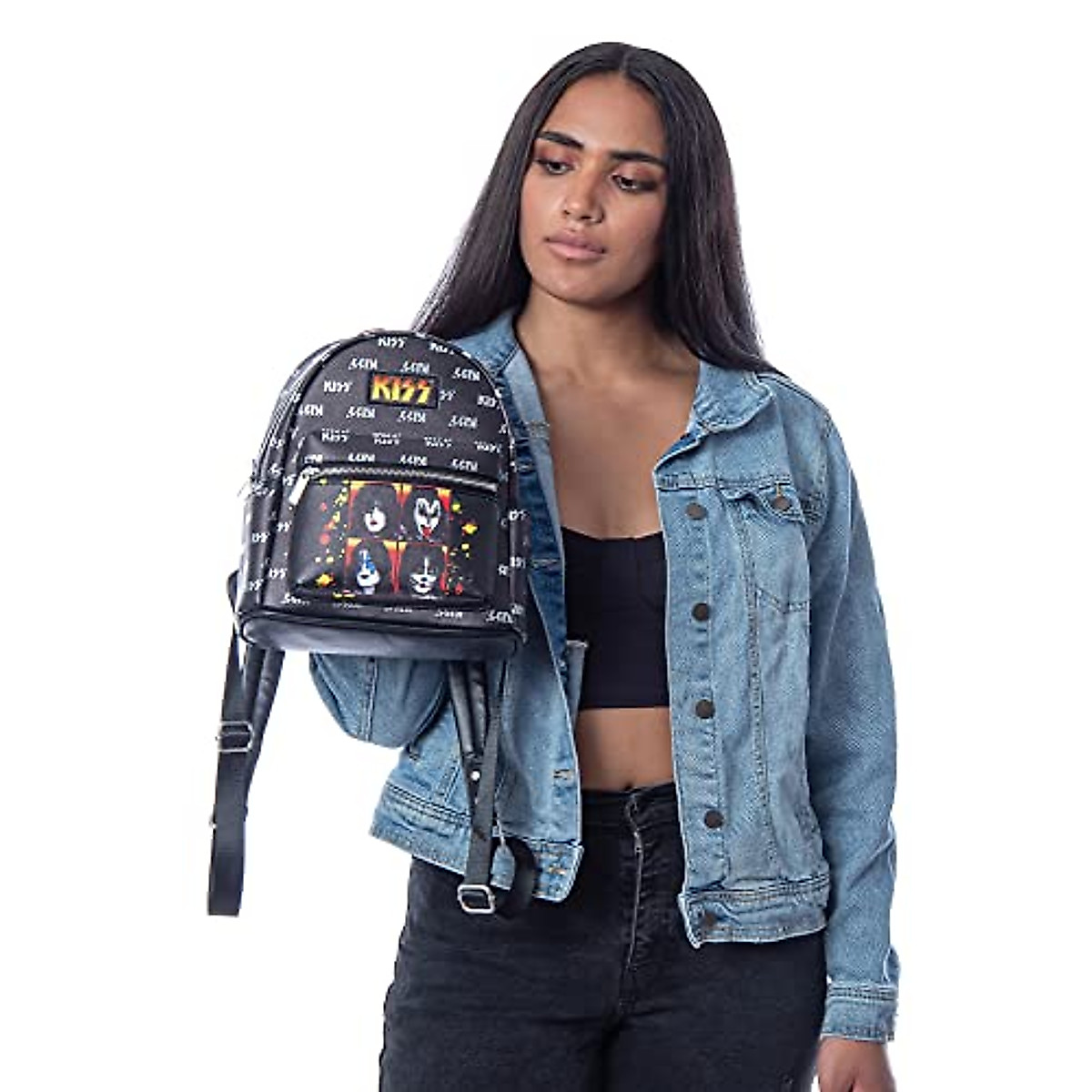 KISS Starchild Demon Spaceman Catman 70s Rock Band Toss Print Mini Backpack
