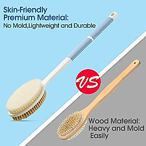 Back Scrubber Anti Slip for Shower,Back Brush Long Handle with Stiff and Soft Bristles,Body Exfoliator for Bath or Dry Brush(Blue)