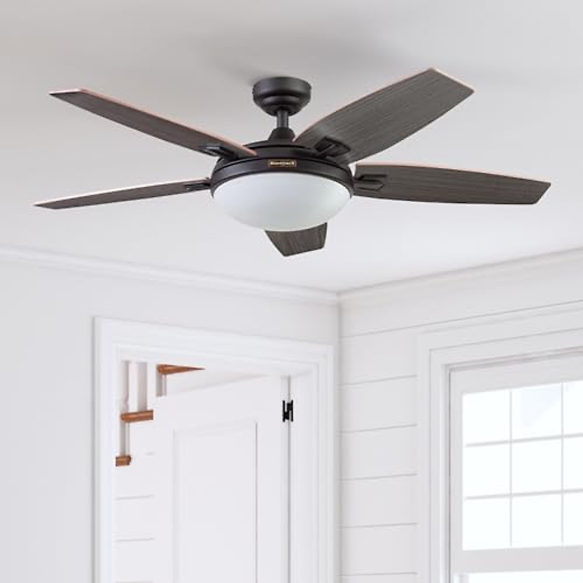 Honeywell Ceiling Fans Carmel, 48 Inch Contemporary Indoor LED Ceiling Fan with Light, Remote Control, Dual Mounting Options, Dual Finish Blades, Reversible Motor - 50197-01 (Bronze)
