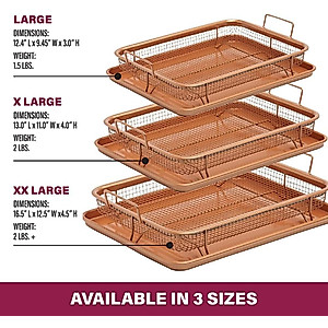 Gotham Steel Air Fryer Tray, 2 Piece Nonstick Copper Crisper Air Fry Basket For Convection Oven, Also Great For Baking & Crispy Foods, Dishwasher Safe – Large, 12.5” x 9”