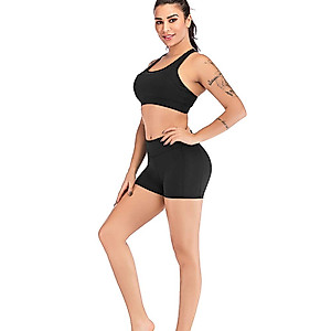 NEWITIN 3 Pieces High Waist Shorts Workout Yoga Shorts with Side Pockets Sport Shorts for Women (Black M)
