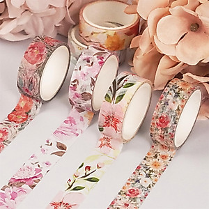 YUBBAEX 10 Rolls Spring Flowers Washi Tape Set Masking Decorative Tapes (Warm Tone)