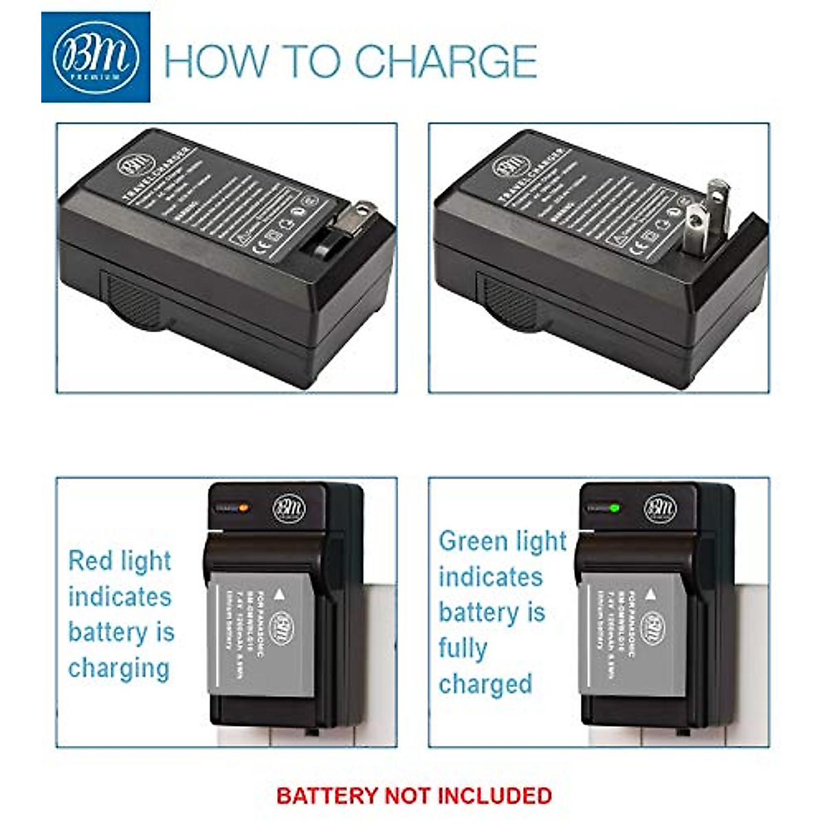BM DMW-BLG10 Battery Charger for Panasonic Lumix DC-G100 DC-ZS80 DC-GX9 DC-LX100 II DC-ZS200 DC-ZS70 DMC-GX80 DMC-GX85 DMC-ZS60 DMC-ZS100 DMC-GF6 DMC-GX7K DMC-LX100K Cameras - DMW-BTC9 Replacement