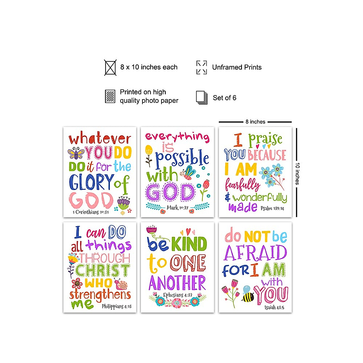 Religious Wall Art - Bible Verse Wall Decor - Christian Wall Decor - Scripture Wall Art - Psalms, Proverbs - God Wall Decor - Spiritual Inspirational Christian Gifts for Women - Girls Bedroom Decor