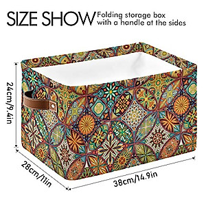Storage Basket Cube Ethnic Bohemian Mandala Flower Large Collapsible Toys Storage Box Bin Laundry Organizer for Closet Shelf Nursery Kids Bedroom,15x11x9.5 in,1 Pack