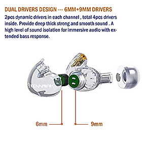 TENNMAK PRO Earphone Accessory Clear Ear Head Unit for MMCX Sport Running Gym Replace in Ear Earphones Earbuds Headphones, Dual Drivers Earphone Ear Head (PRO Ear Head) (Clear)