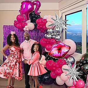 Hot Pink Black Pink Silver Balloon Arch Kit Princess doll Balloon Garland For Black Princess Party Decorations Bachelorette Birthday Adult Supplies Mean Girl Baby Shower Backdrop Prop Decor