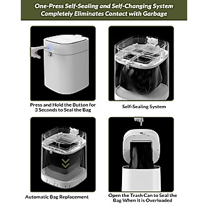 IntreLife Automatic Trash Can, 3.5 Gallon Self-Sealing and Self-Changing Smart Trash Can, Rechargeable Touchless Motion Sensor Trash Bin with Lid for Bathroom Kitchen Office Bedroom(White)