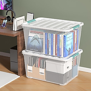 Vababa 80 L Large Plastic Storage Tote with Latch Lids, 4-Pack Clear Plastic Storage Bin with Wheels