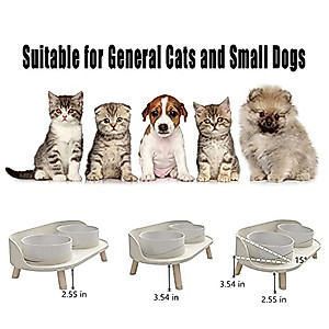 Cat Food Bowls, Elevated Ceramics Dog Cat Bowls Stand with No-Spill Design,3 Adjustable Heights Anti Vomiting Cat Water Bowl,5 inches Raised Bowl for Medium and Small Size Dog Cats