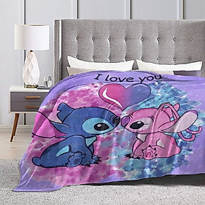 Stitch and Angel Blanket Soft Cozy Fleece Throw Blanket Plush Lightweight Warm Fuzzy Flannel Blankets and Throws for Boys Girls Couch Sofa Bed 50"X40"