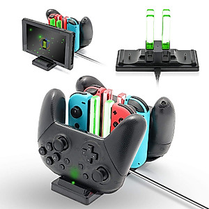 Controller Charger Dock for Nintendo Switch, 6 in 1 Charging Station for Nintendo Switch Joy-Con Controllers and Pro Controllers Black(Not for PowerA Pro Controllers)