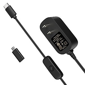 Miuzei Raspberry Pi 4 Power Supply with Switch, 5V 3A Power Supply Compatible with Raspberry Pi 4 Model B, USB-C Charger Power Adapter for RPI 4B, with Type-C & Micro USB Adapter for Raspberry Pi 3B+