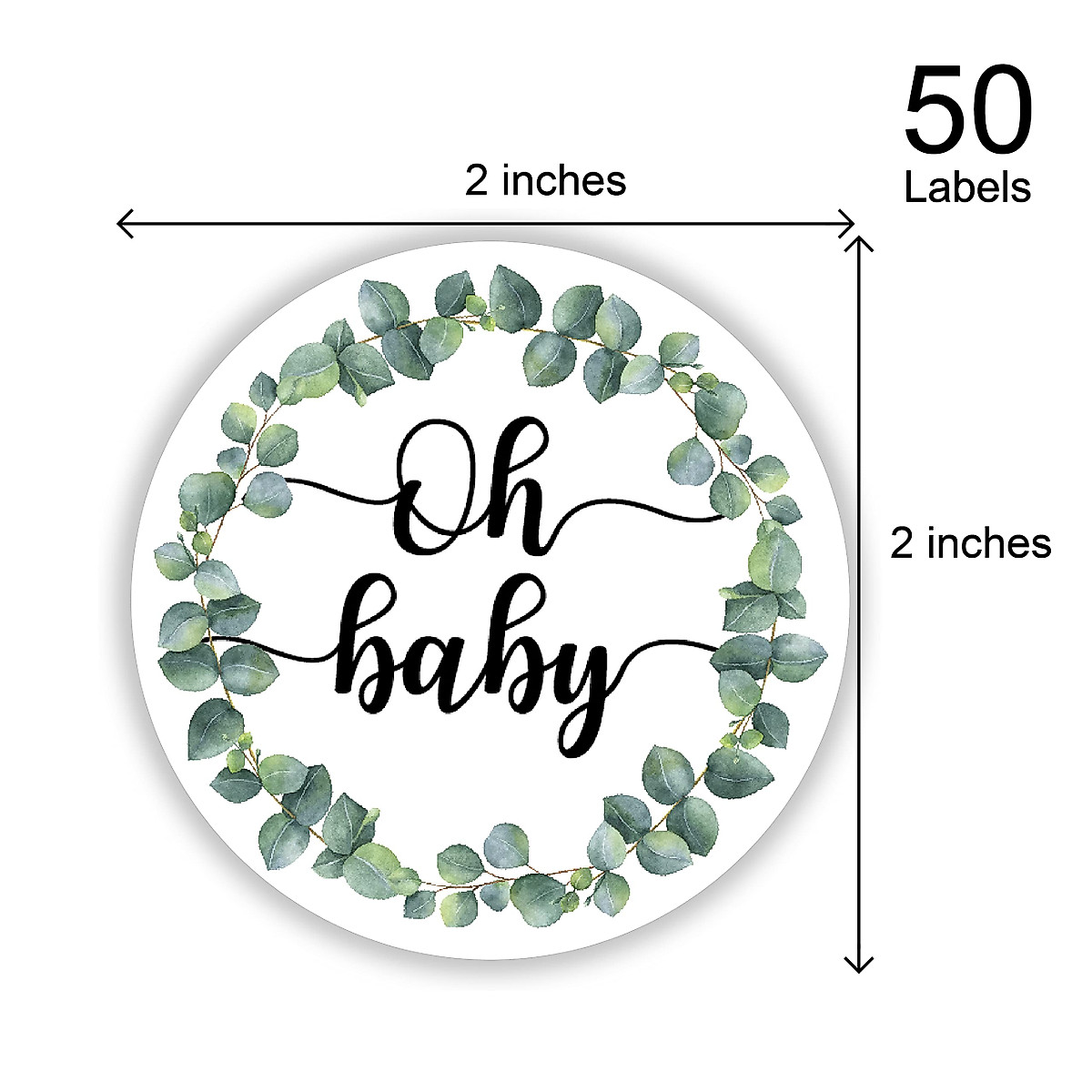 50 Greenery Wreath Oh Baby Gender Neutral Stickers - Baby Shower Favors Stickers - Thank You Labels for Baby Shower 2 Inch.