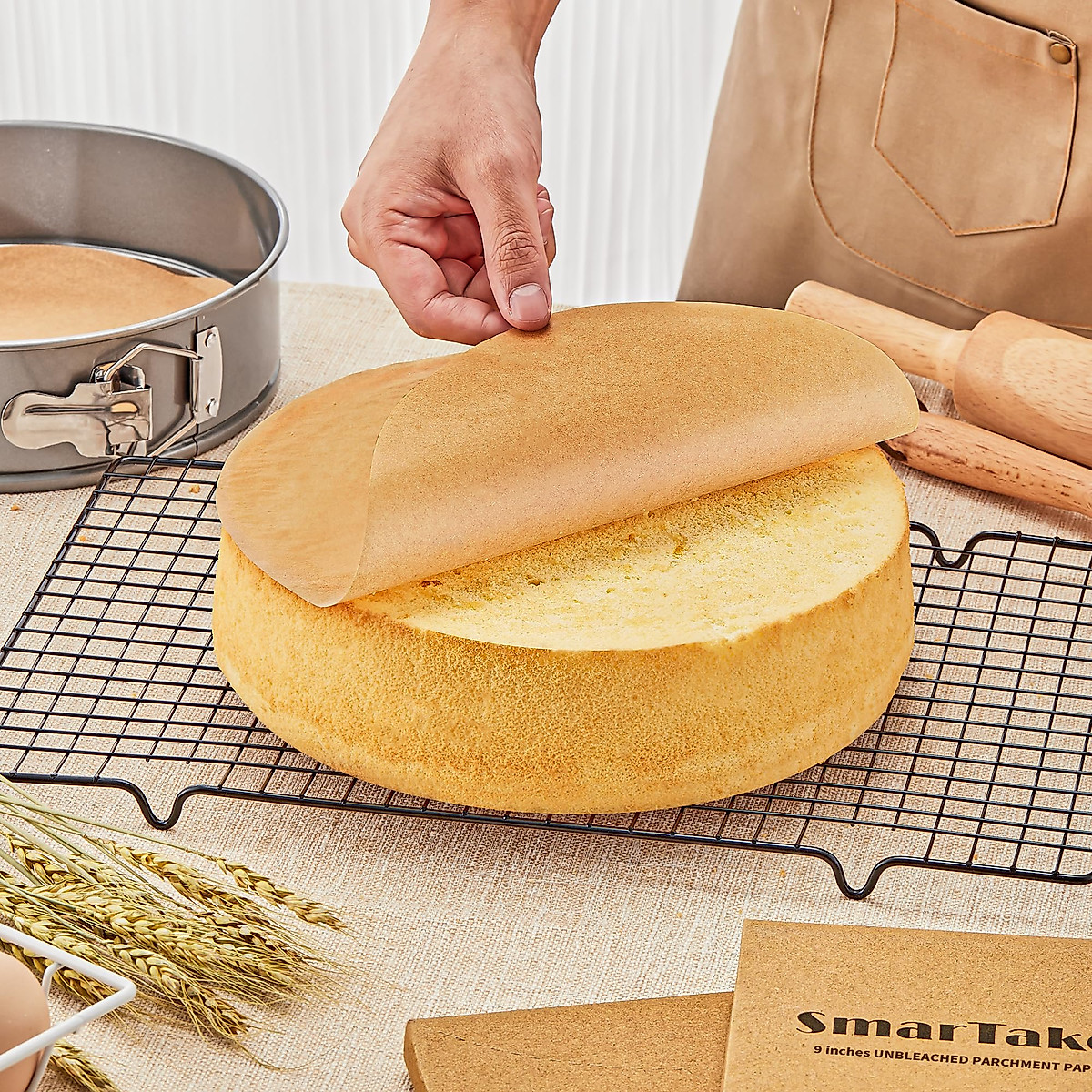 SMARTAKE 200 Pcs Unbleached Parchment Paper Baking Sheets Round, 8 Inches Non-Stick Precut Baking Parchment, Perfect for Baking Grilling Air Fryer Steaming Bread Cup Cake Cookie and More