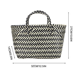 Cabilock Women's Clutch Handbags Summer Rattan Bag Straw Tote Bags Handbags Moroccan Market Basket French Wicker Basket Fruit Vegetables Shopping Bag with Handle for Beach Summer Black Beach Tote
