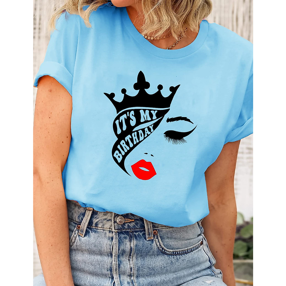 Birthday Shirts for Women Its My Birthday T Shirt Birthday Graphic Shirt Happy Birthday Shirt Short Sleeve Tee Tops（P5, S）