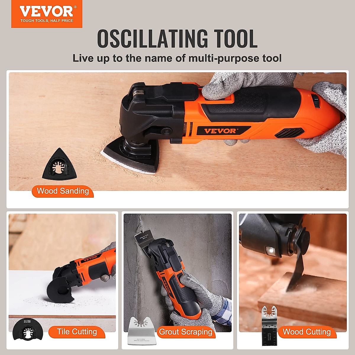 VEVOR Multitool Oscillating Tool Corded 2.5 Amp, Oscillating Saw Tool with LED Light, 6 Variable Speeds, 3.1° Oscillating Angle, 11000-22000 OPM, 16PCS Saw Accessories & BMC Case