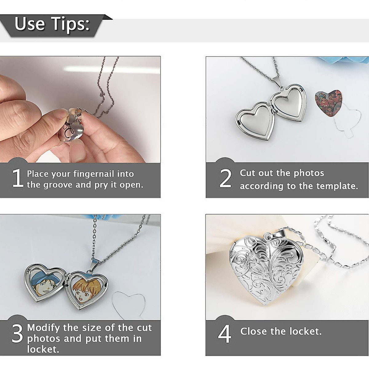 YOUFENG Locket Necklace that Holds Pictures Flower Lockets Necklaces Pendant 18K Gold Plated Gifts Jewelry Silver Heart