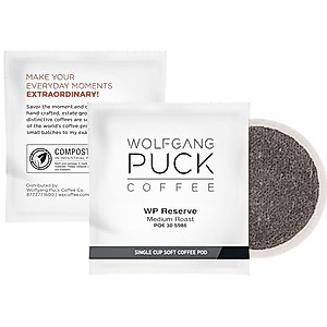 Wolfgang Puck Coffee, Chef's Reserve, Medium Roast, 9.5 Gram Soft Pods, 18 Count (Pack of 1)