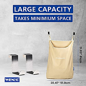 WENKO Laundry Hamper Bag Hanging, Over The Door Basket with Hooks, for Bathroom, Closet, Space Saving Storage, Wall mounted 3.94 x 20.47 x 31.89 in, Beige