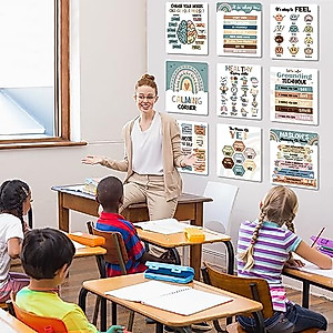 Pasimy 9 Pieces Mental Health Posters Rainbow Therapy Motivational Poster School Counselor Inspirational Posters Boho Positive Psychology Poster for Home School Counseling Office Classroom Decor