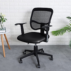 FORCHEER office chair seat covers leather Stretch Waterproof PU Computer Chair Seat Cushion Slipcovers-Black