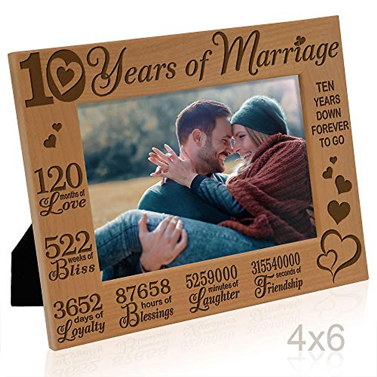 KATE POSH - Our 10th Wedding Anniversary Picture Frame, 10th Anniversary, 10 Years Anniversary, 10 Years of Marriage, 120 Months of Love - Engraved Natural Wood Picture Frame (4x6-Horizontal)
