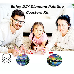 8 Pcs Landscape Diamond Art Coasters, Diamond Painting Coasters with Holder DIY Landscape Diamond Art Coasters Kit Diamond Painting Kits Coasters for Adults Kids and Beginners Art Craft Supplies Gift